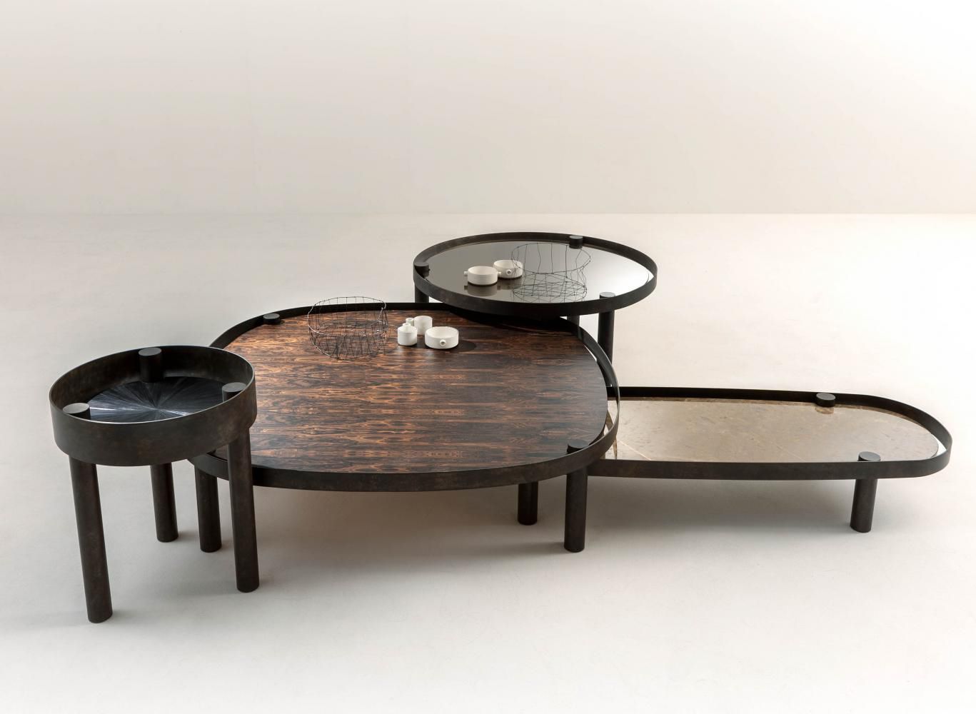 Contemporary coffee table - Tray - LAURAMERONI - glass / wooden / marble
