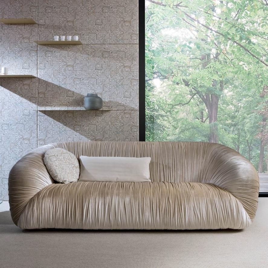 Contemporary sofa - DRAPE - LAURAMERONI - velvet / leather / with armrests