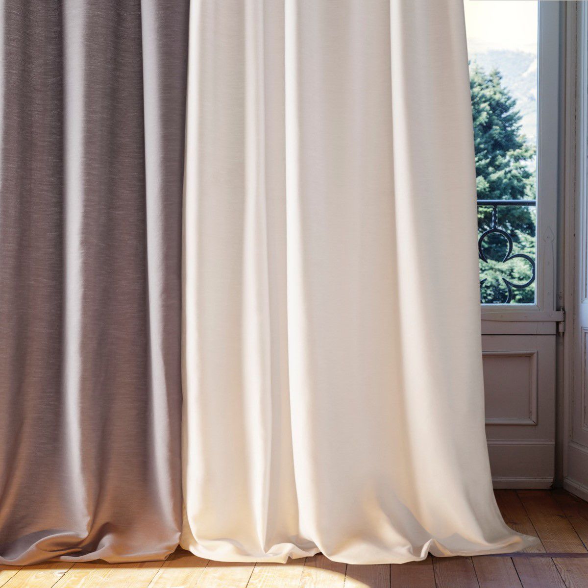 Curtain fabric - ALVIS - Fischbacher 1819 - plain / polyester / Trevira CS®