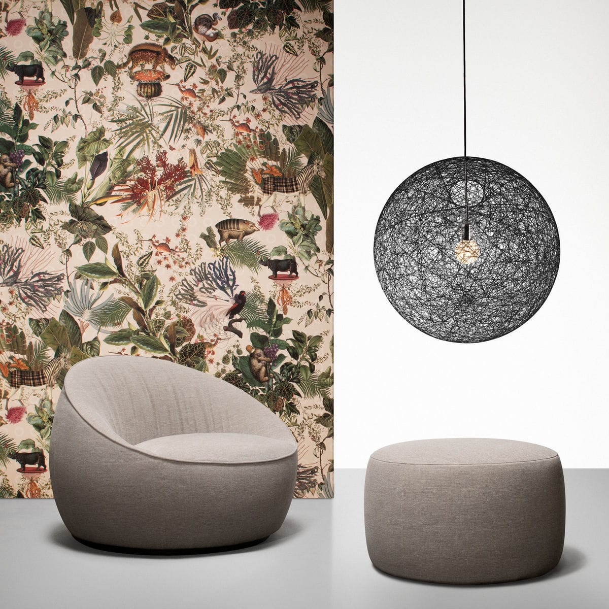Contemporary pouf - Pooof - moooi - fabric / round / upholstered