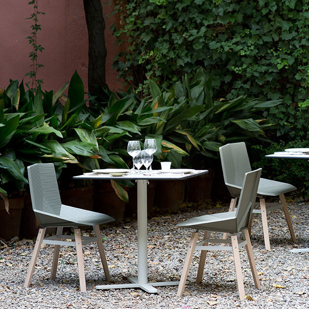 Contemporary bistro table - OXI - Mobles 114 editions - HPL / steel ...