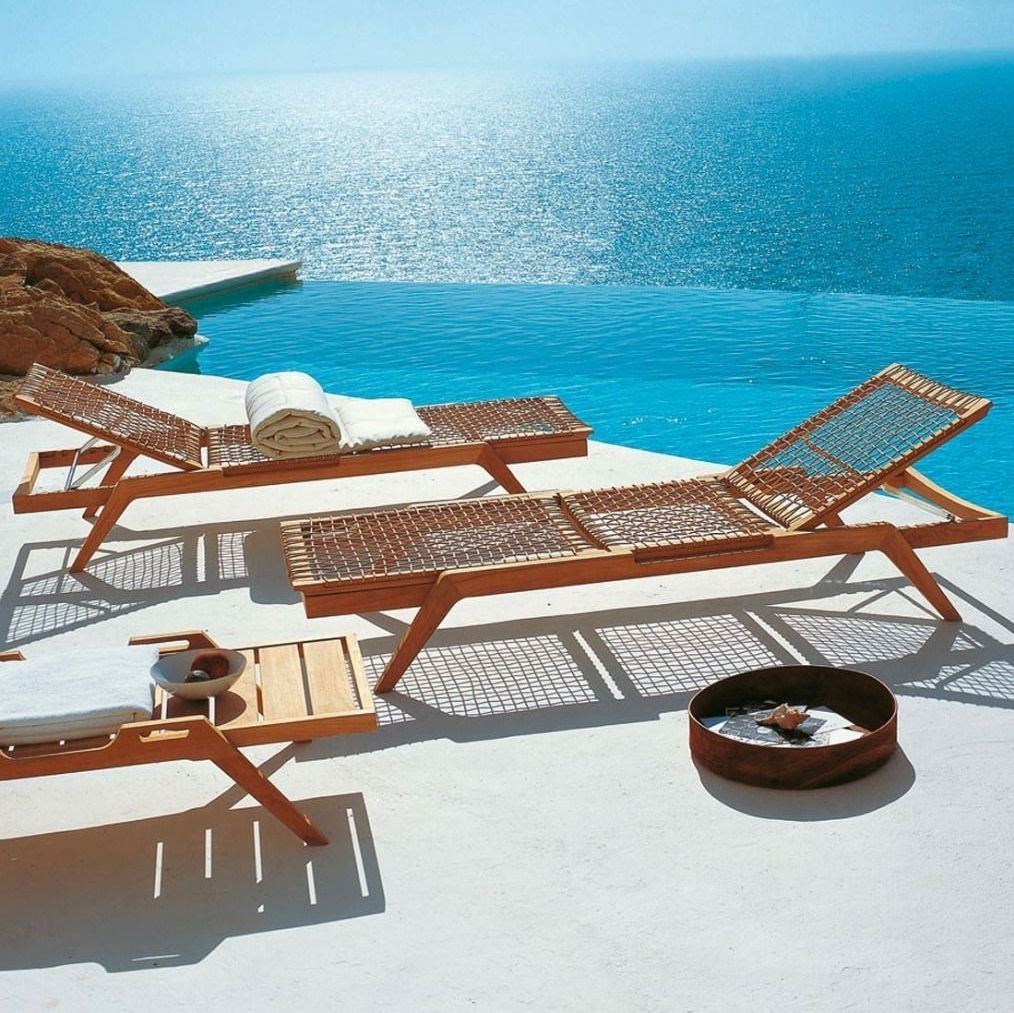 Contemporary sun lounger - SYNTHESIS - Unopiù - synthetic fiber / teak ...