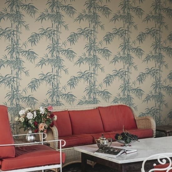 Contemporary wallpaper - Leon - SAND BERG - nature pattern / blue / green