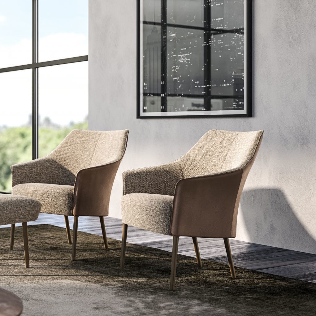 Contemporary armchair - FUGA - JORI - fabric / leather / beech