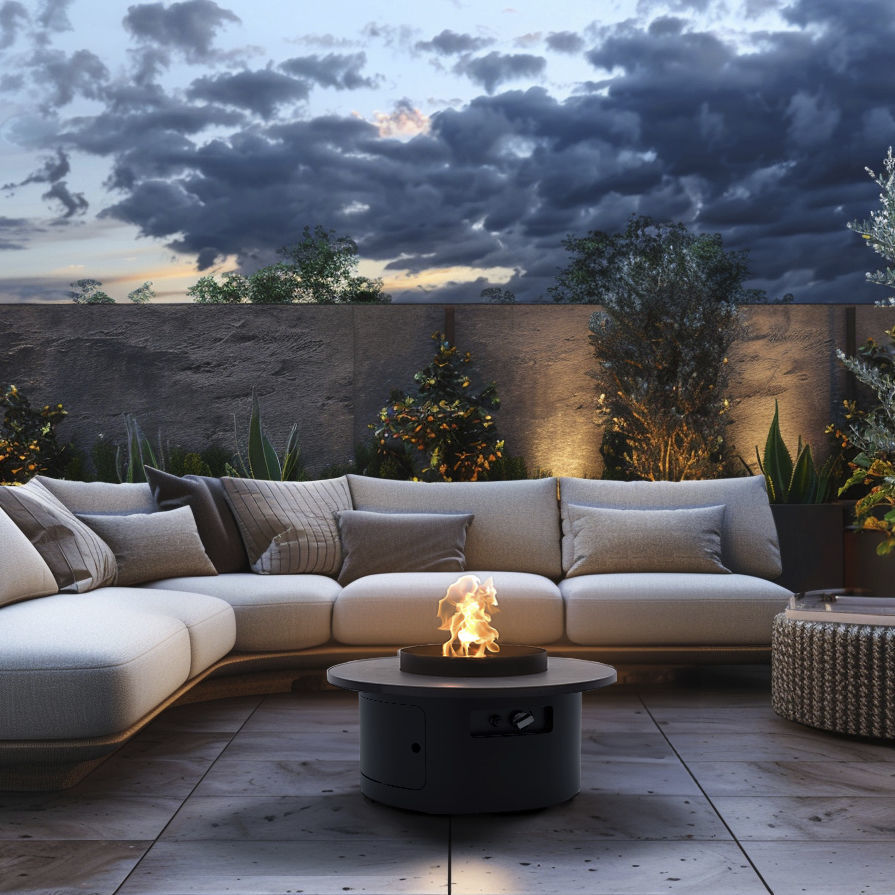 Gas fire pit - DOT - Planika - galvanised steel / tempered glass / round