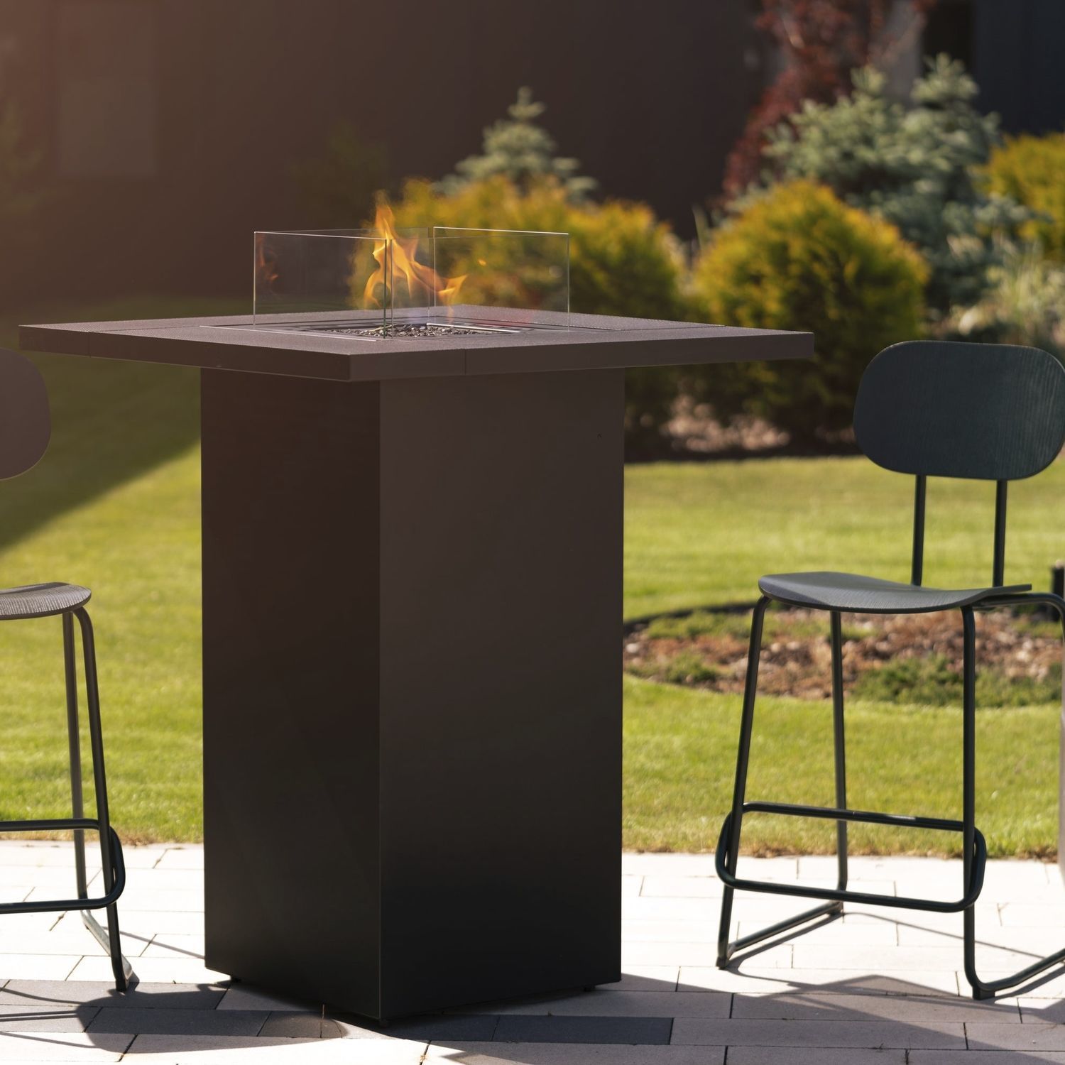 Contemporary high bar table - Square Table High - Planika - galvanised steel / tempered glass ...