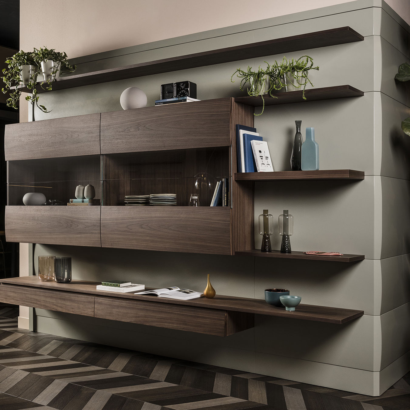 Contemporary living room wall unit - CHRONOS - L'OTTOCENTO - lacquered ...