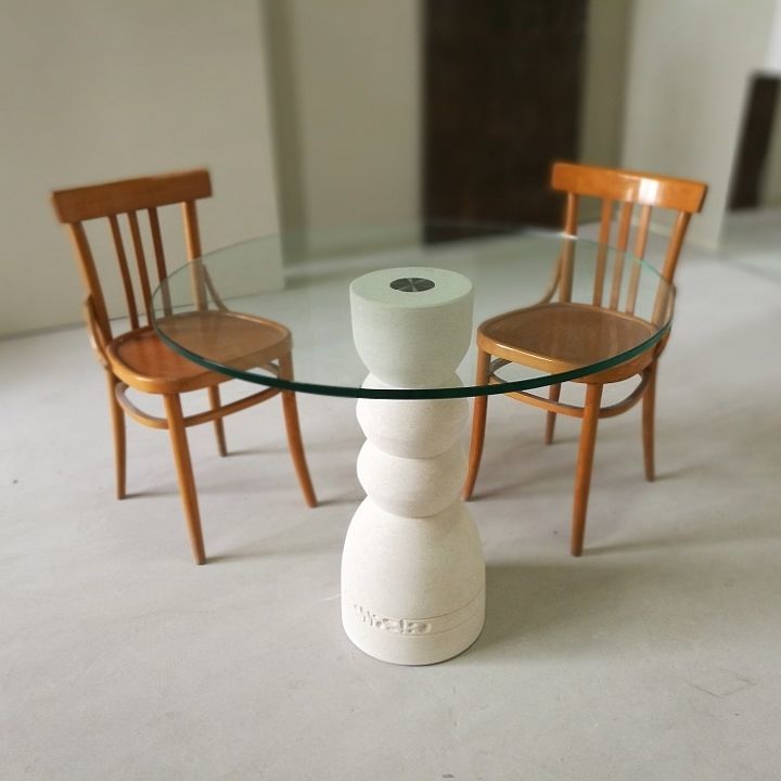 Contemporary dining table - Oso - stonebreakers - glass / stone base ...