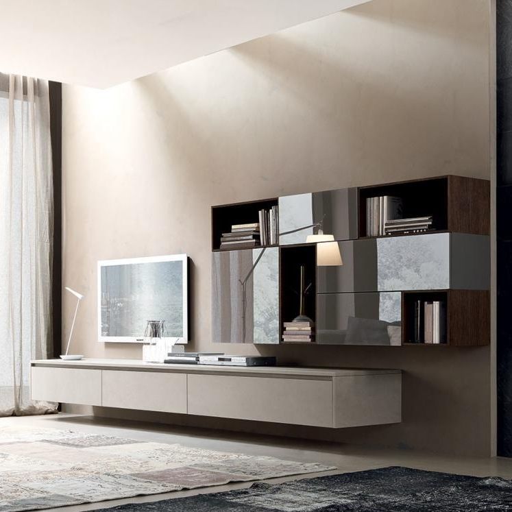 Contemporary TV wall unit - TWENTY - MODULNOVA - wooden / stone / modular