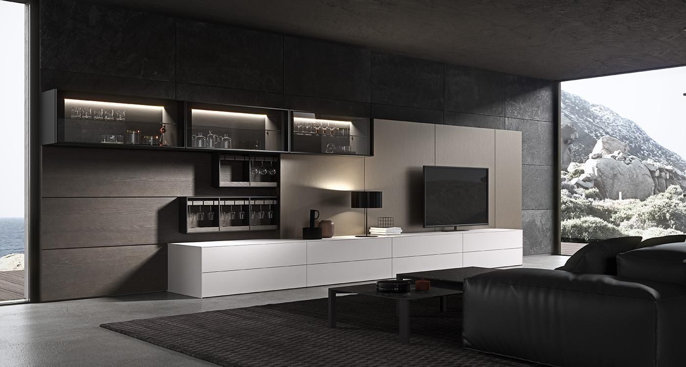 Contemporary TV wall unit - MH6 - MODULNOVA - wooden / modular