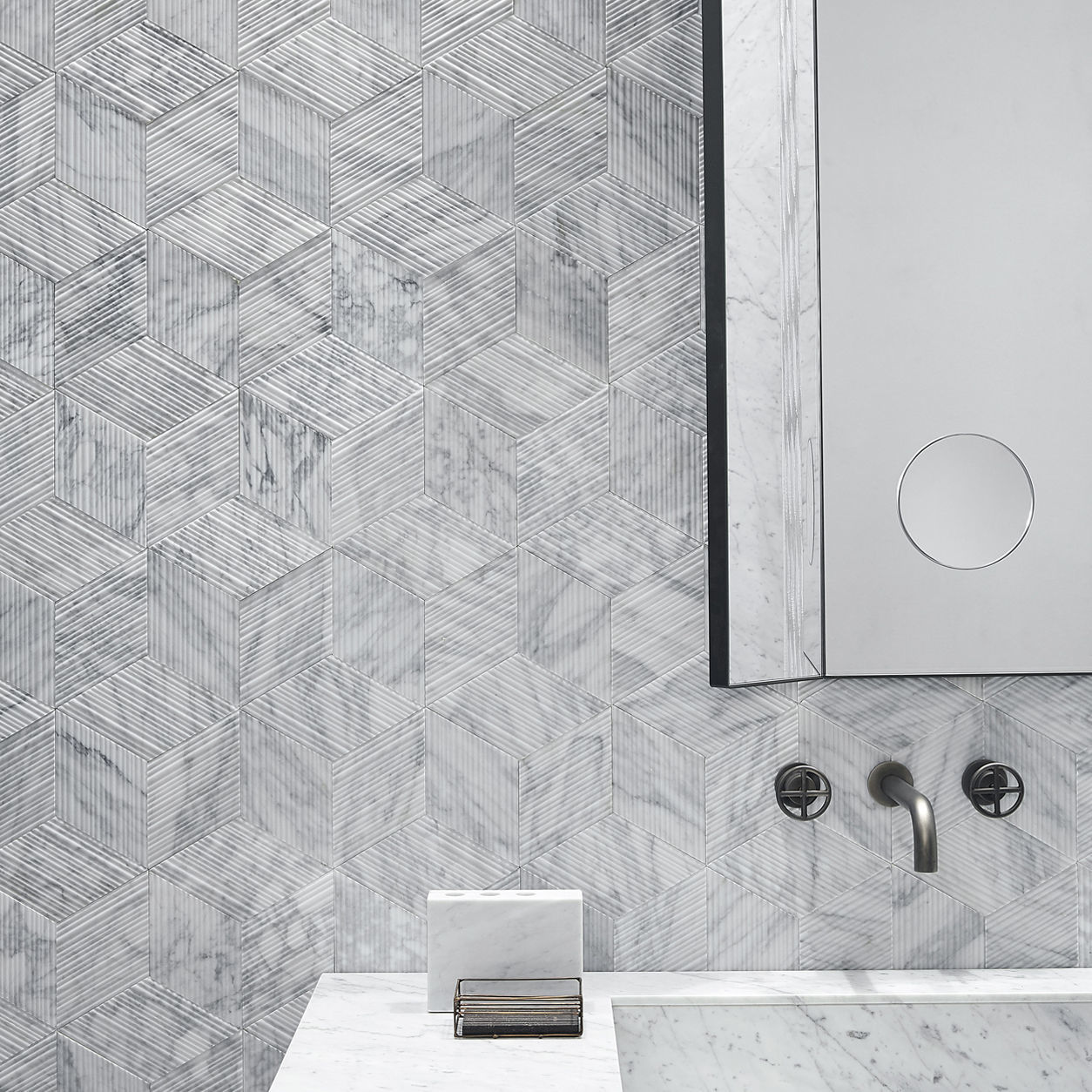 Marble tile - ROMBOO - Salvatori - embossed / textured / indoor