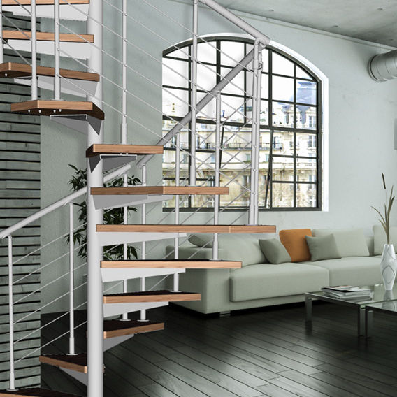 Square spiral staircase - SYSTEM QUADRATO - Atrium - wooden step ...