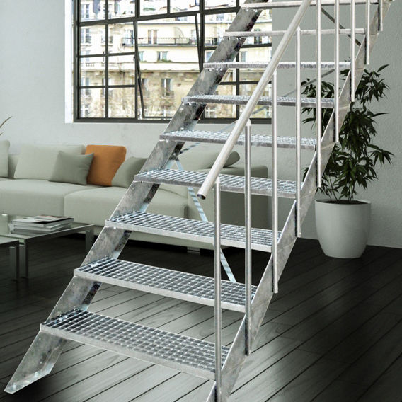 Straight staircase - STEP - Atrium - metal step / metal frame ...