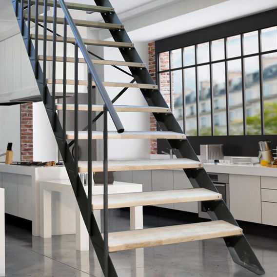 Straight staircase - STEP PLUS - Atrium - wooden step / metal frame ...