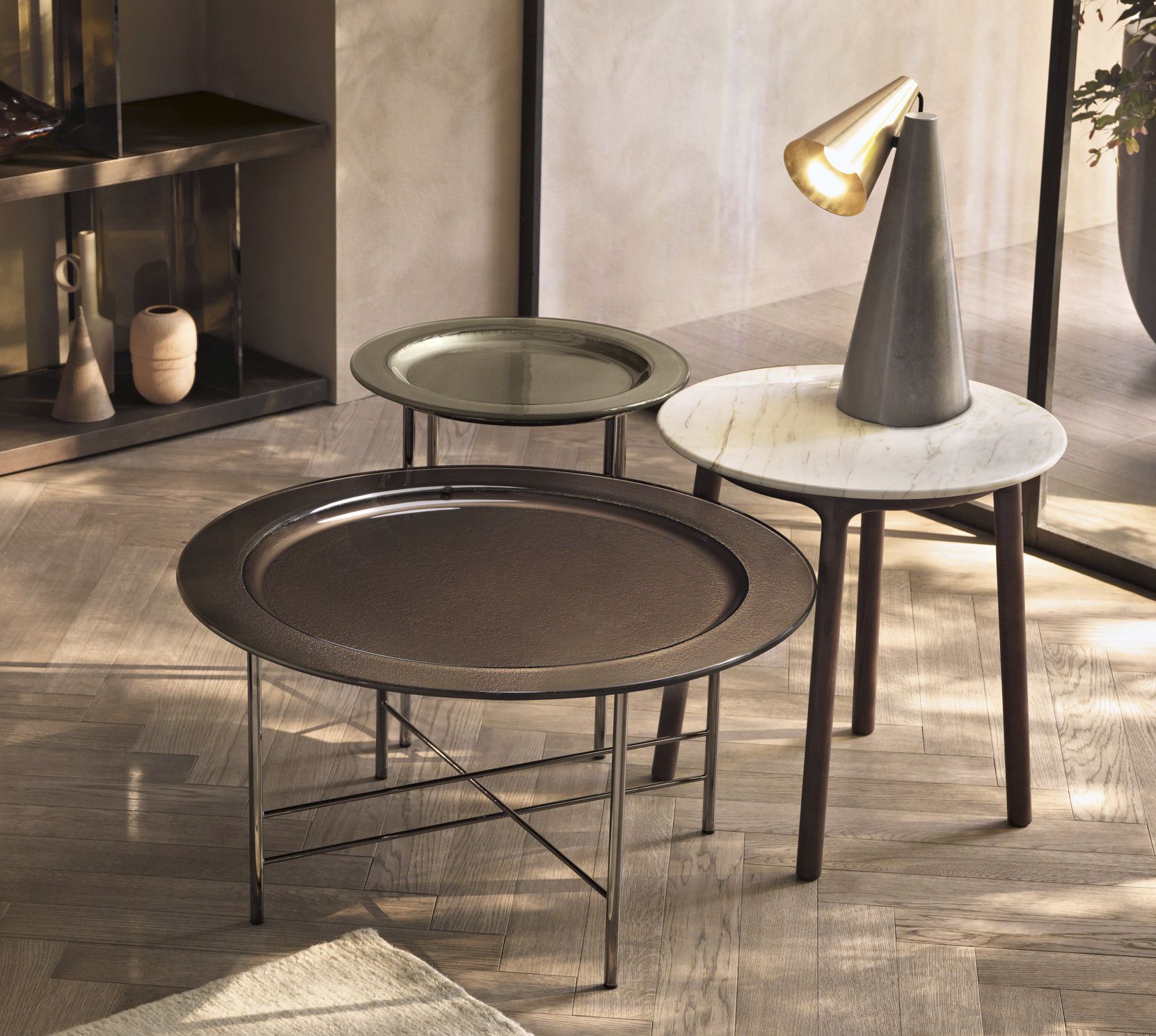 Contemporary coffee table - EN - FIAM ITALIA - glass / metal base / round