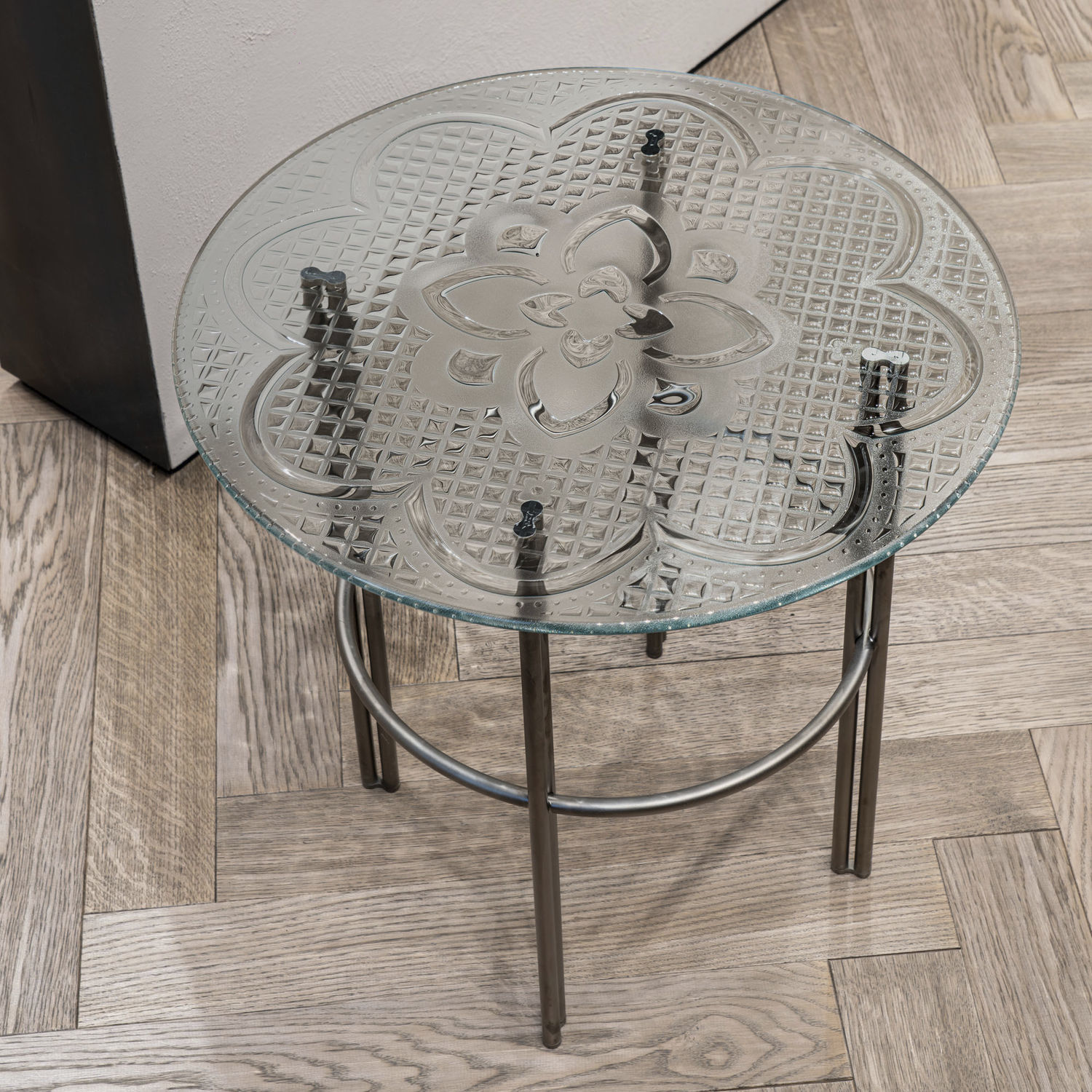 Contemporary side table - Cristaline - FIAM ITALIA - tempered glass / marble / metal base