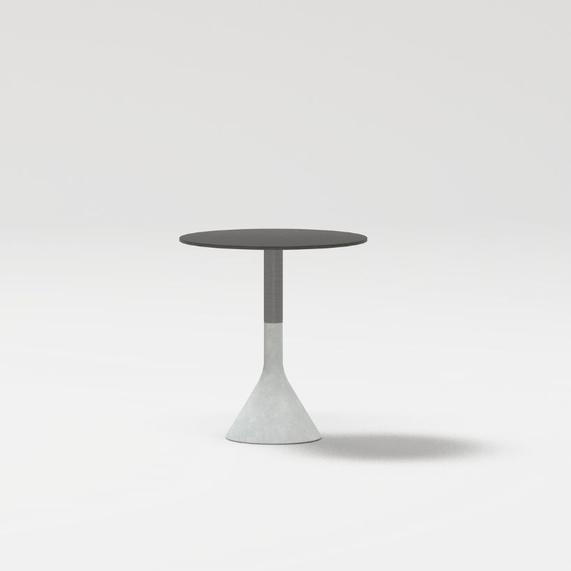 Contemporary table - NECK - POINT - painted aluminum / porcelain / concrete