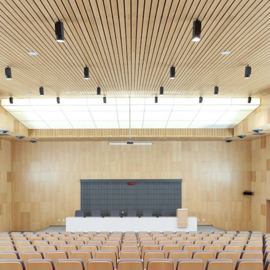 Wood veneer ceiling - Derako® Veneered Grill - Hunter Douglas ...