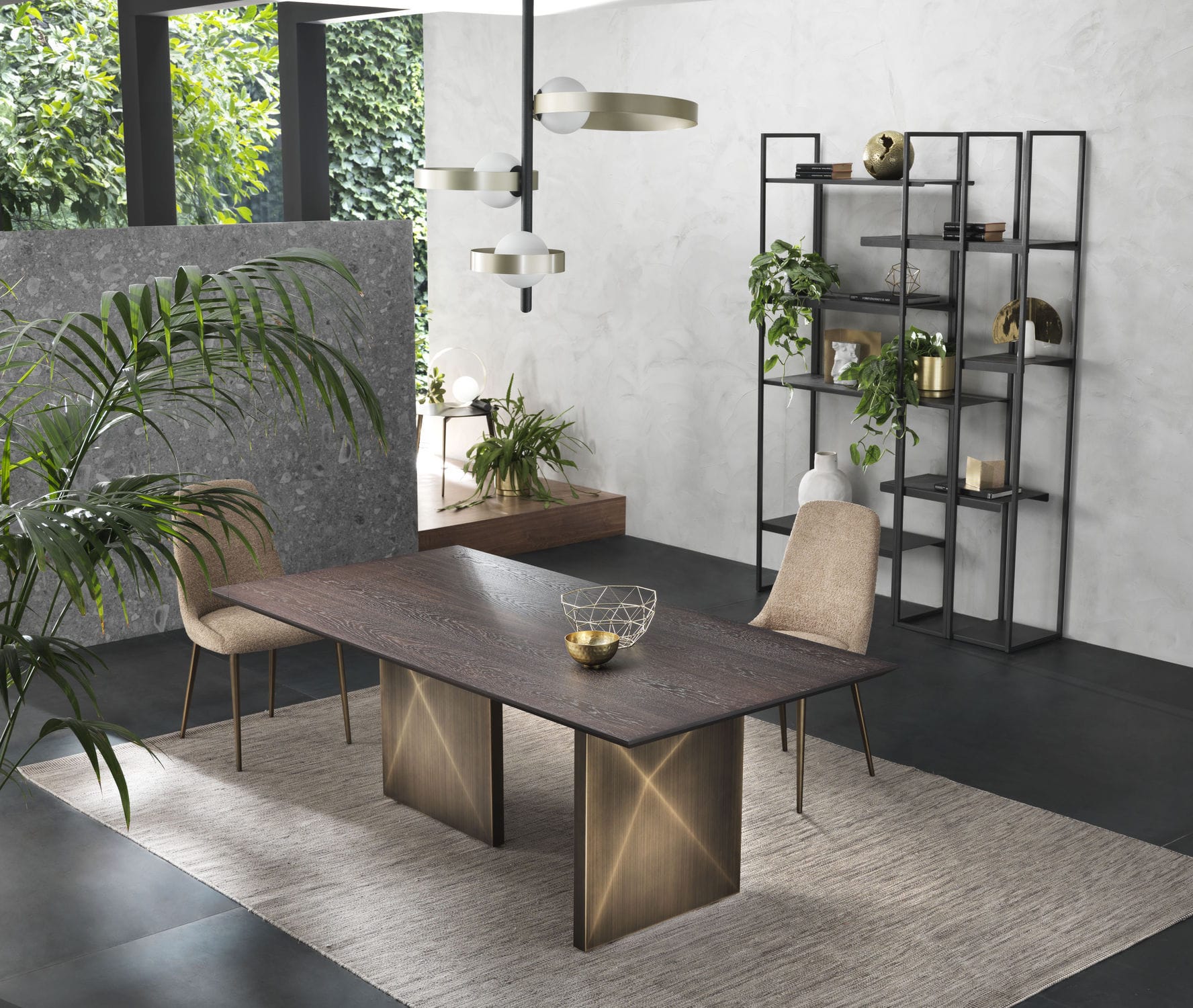 Contemporary dining table - CUBRIC - Riflessi - wooden / metal base ...