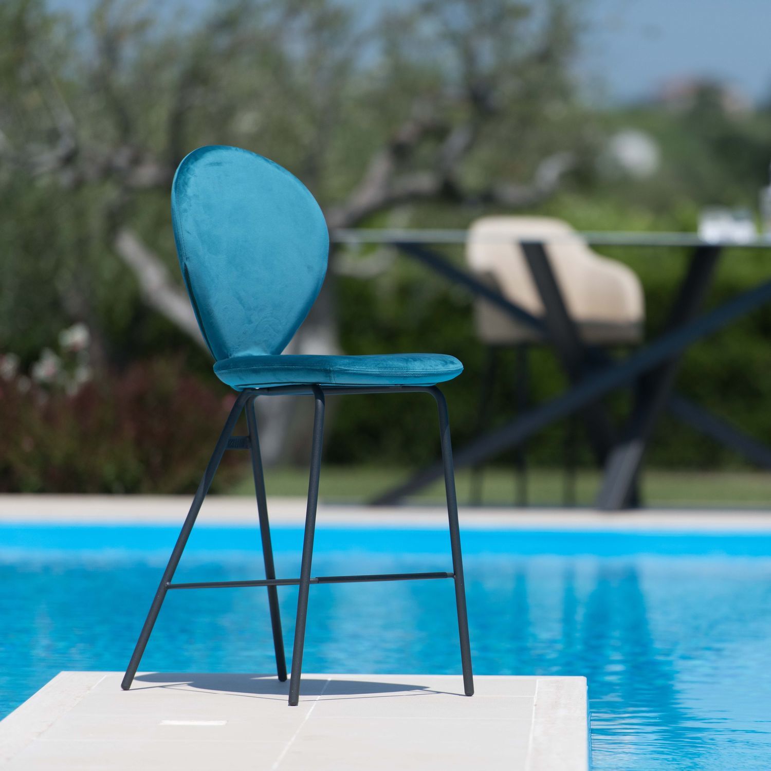 Contemporary bar chair - PERLA - Riflessi - indoor / fabric / steel base