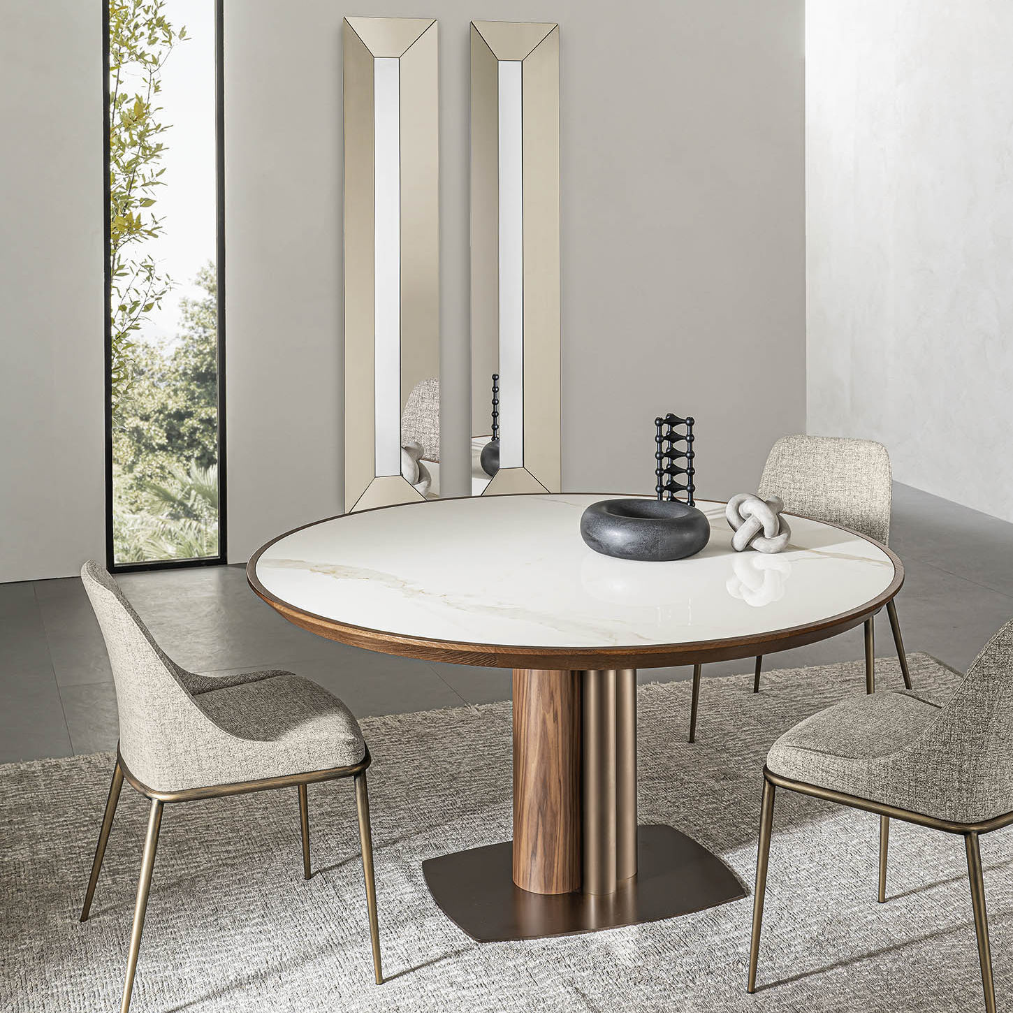 Ceramic table - TOWER - Riflessi - contemporary / metal base / wooden base