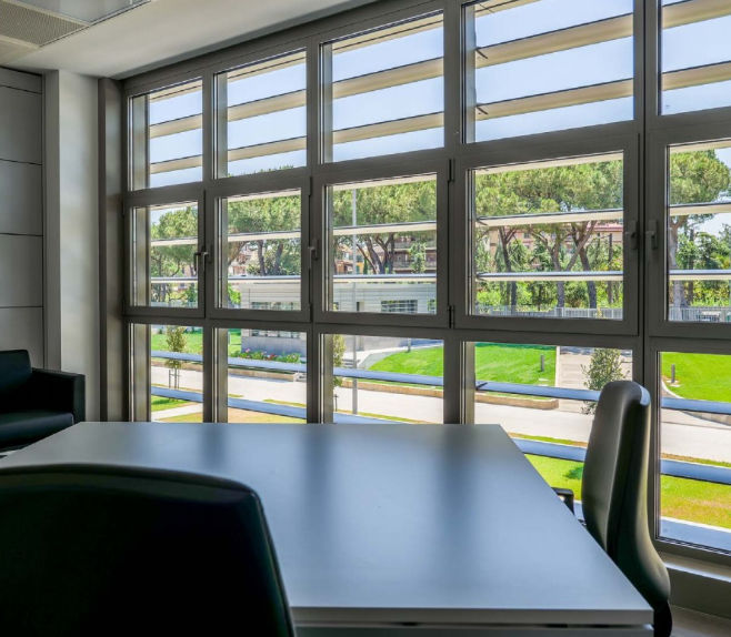 Aluminum sunshade - METRA Building - for facade / window / sliding