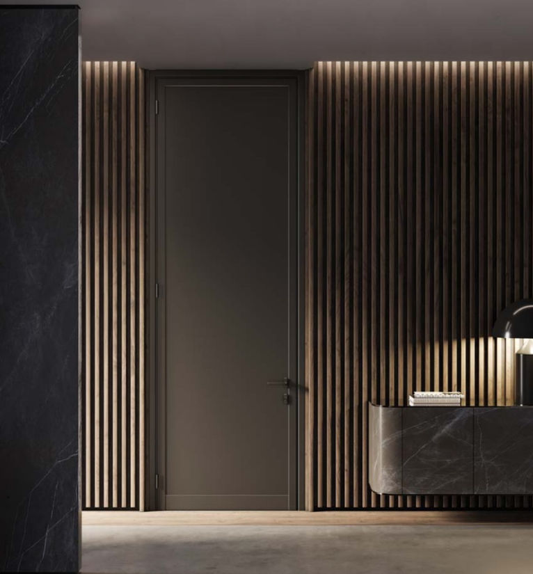 Interior door - COPLANAR - METRA Building - wooden / glass / aluminium