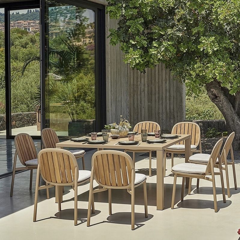 Contemporary dining table - Twins - EMU - teak / teak base / rectangular