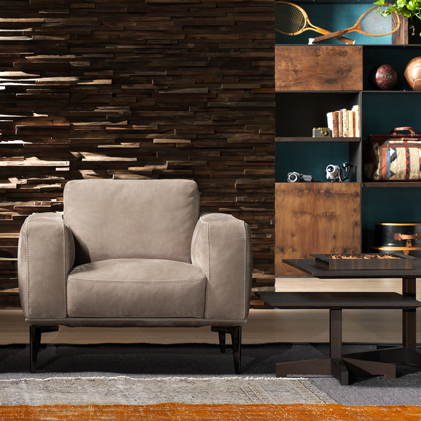 Contemporary armchair - AIDA A - cierre - leather / brown / gray