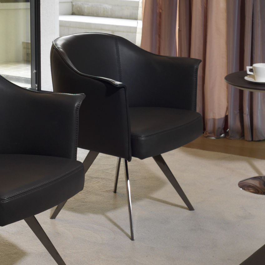 Contemporary armchair - BOHÈME - cierre - leather / bridge / black