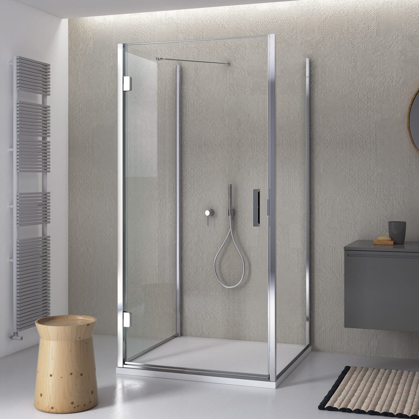 Glass shower enclosure - calibe - stainless steel / aluminum / swing