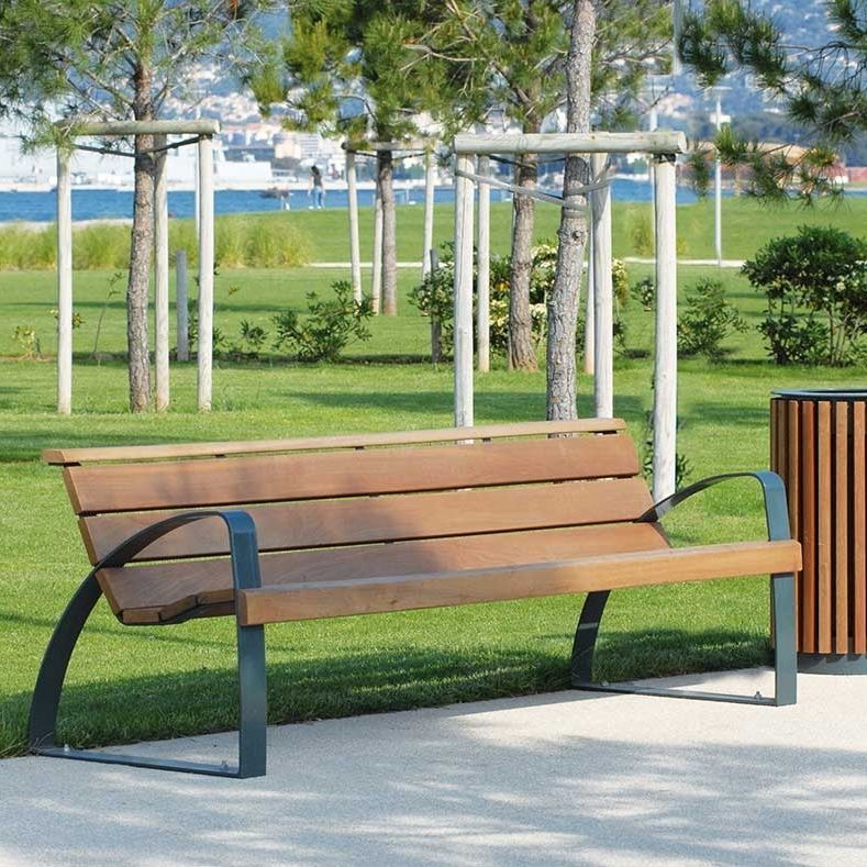Contemporary public bench - VIENNE - AREA - wooden / steel / with backrest