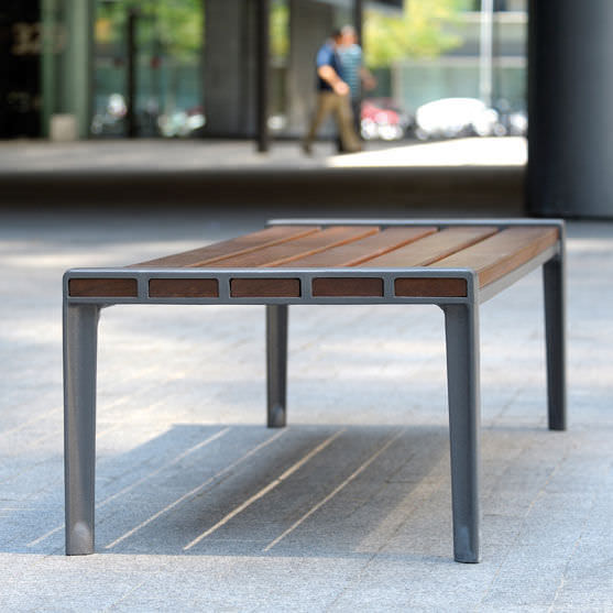 Contemporary public bench - ATHENES - AREA - wooden / cast iron