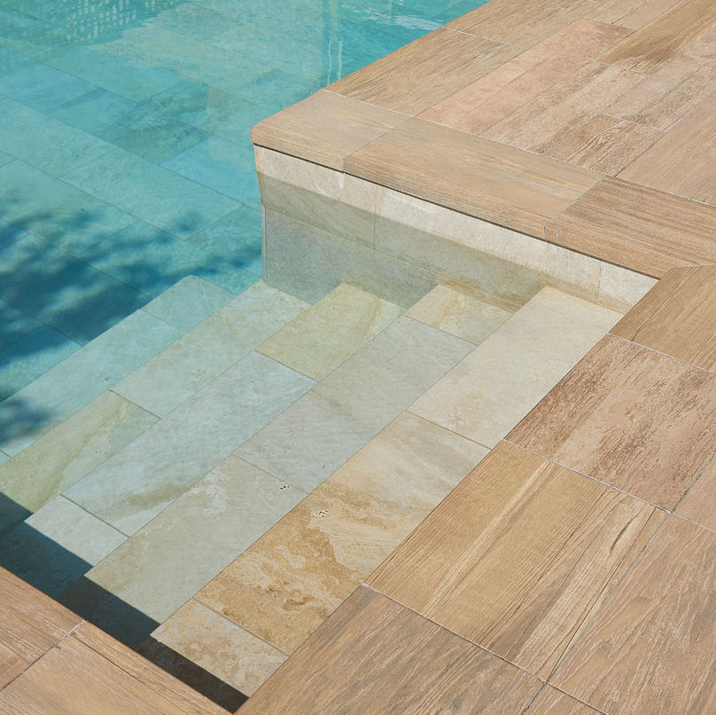 Porcelain stoneware pool steps - Rosa Gres