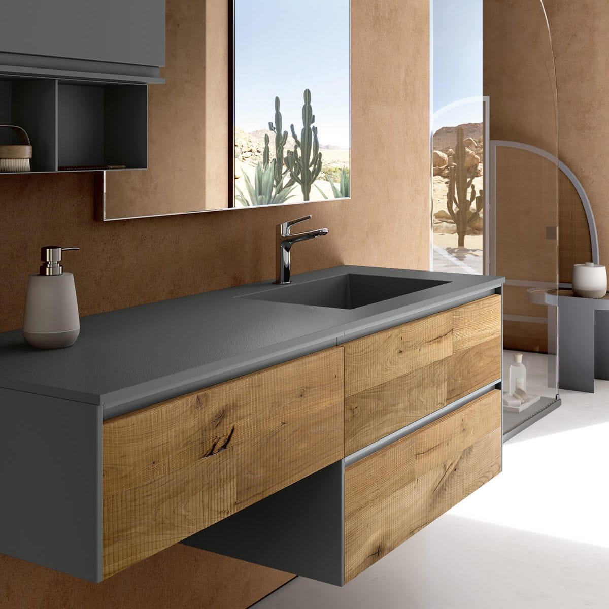 Wall-hung washbasin cabinet - SW102 - RAB ARREDOBAGNO - wooden / HPL ...