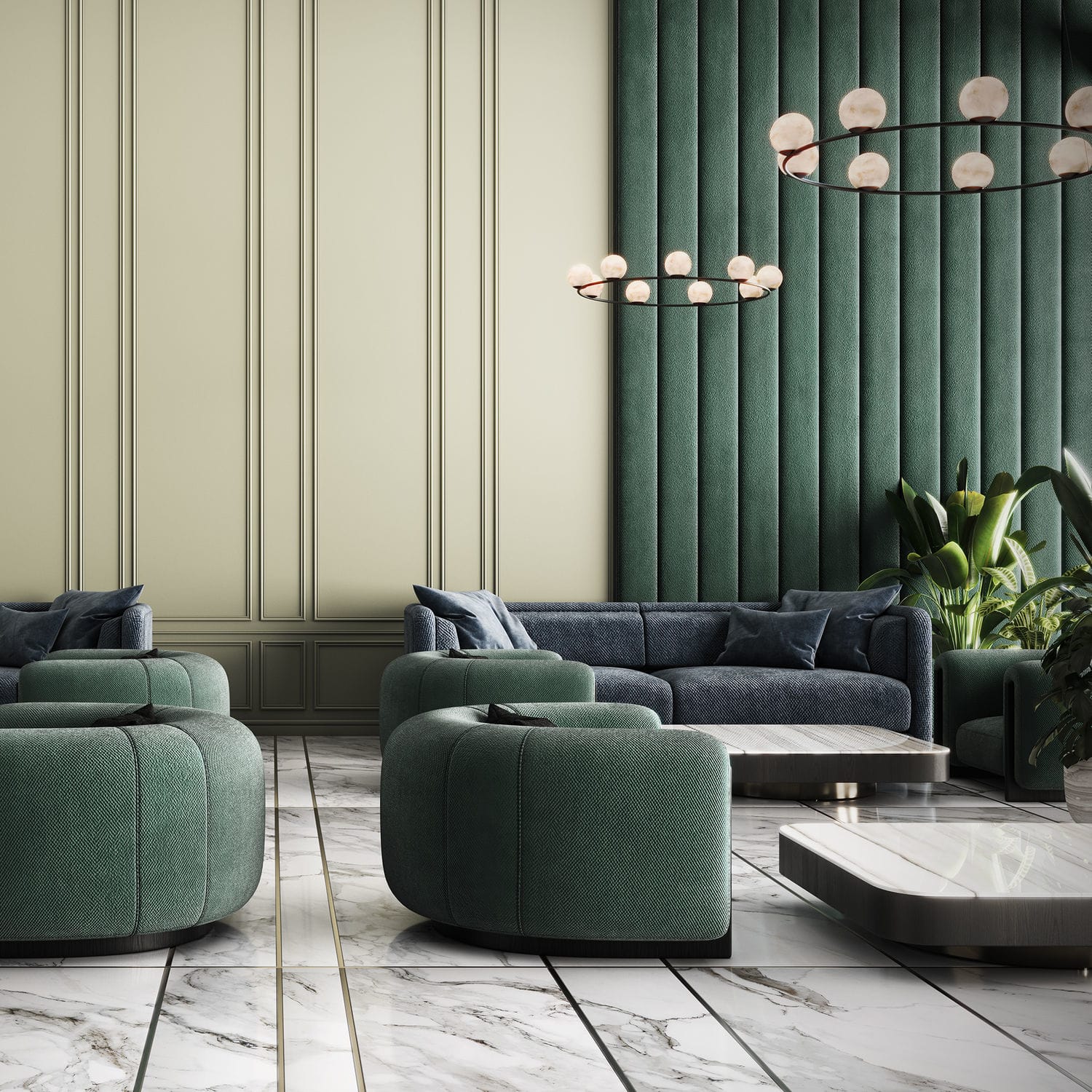 Contemporary chandelier - TRIBECA - alma light - iron / alabaster / 6 light