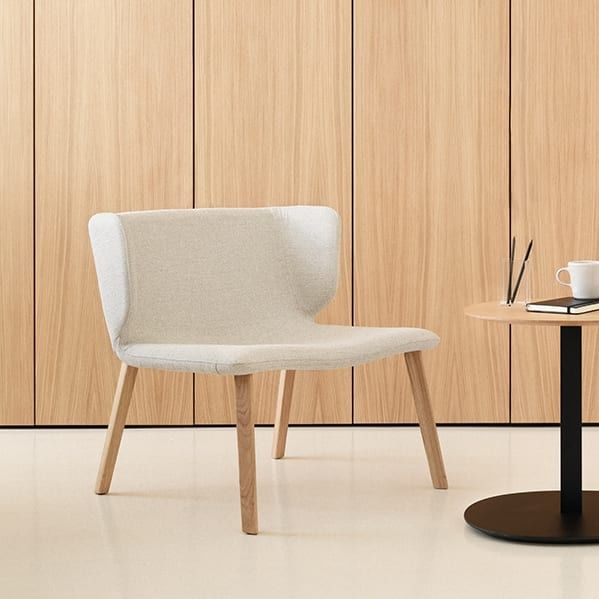 Contemporary fireside chair - Wrapp - Viccarbe - fabric / leather / gray