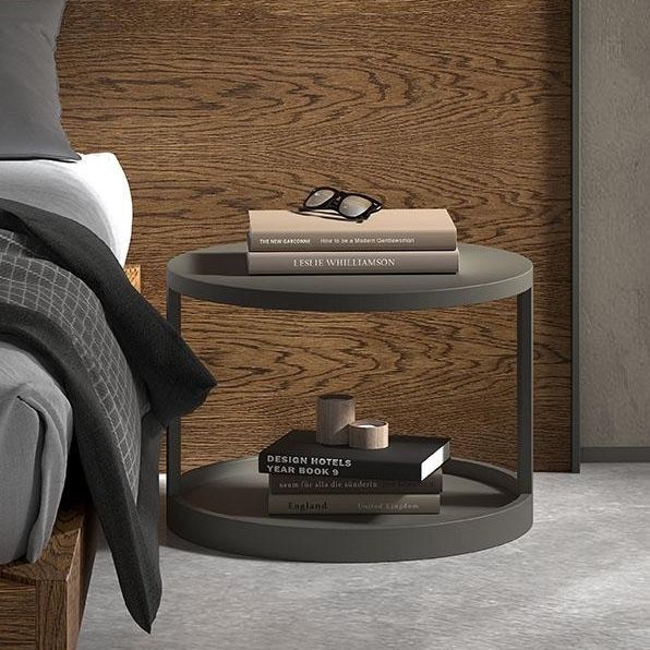 Contemporary bedside table - Moon - Arlex - wooden / wooden base / round