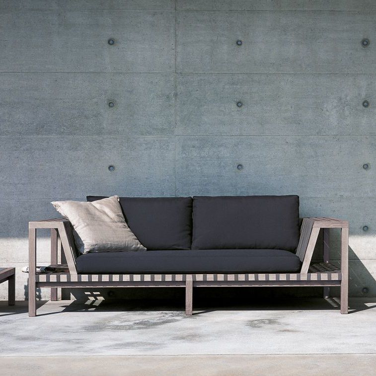 Gray sofa - NETWORK 120 - RODA - white / fabric / teak