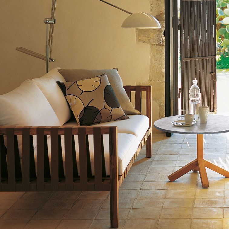 Contemporary sofa - MISTRAL 102 - RODA - garden / fabric / teak