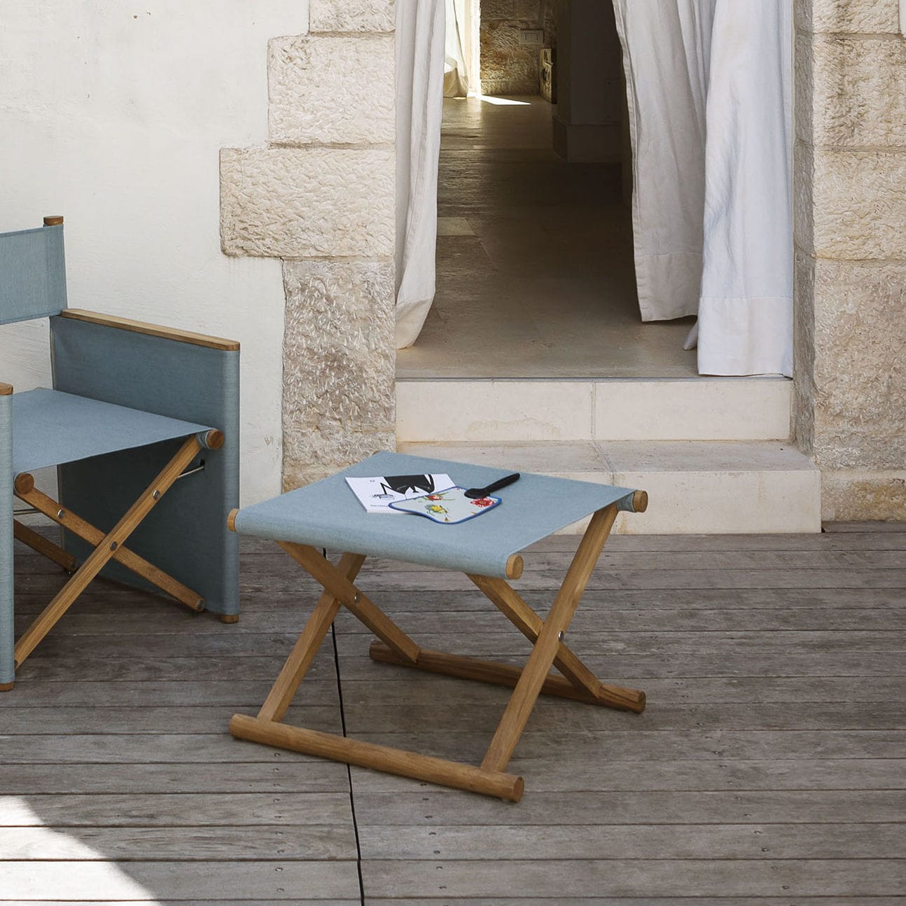 Contemporary stool - ORSON 003 - RODA - teak / teak base / sled base