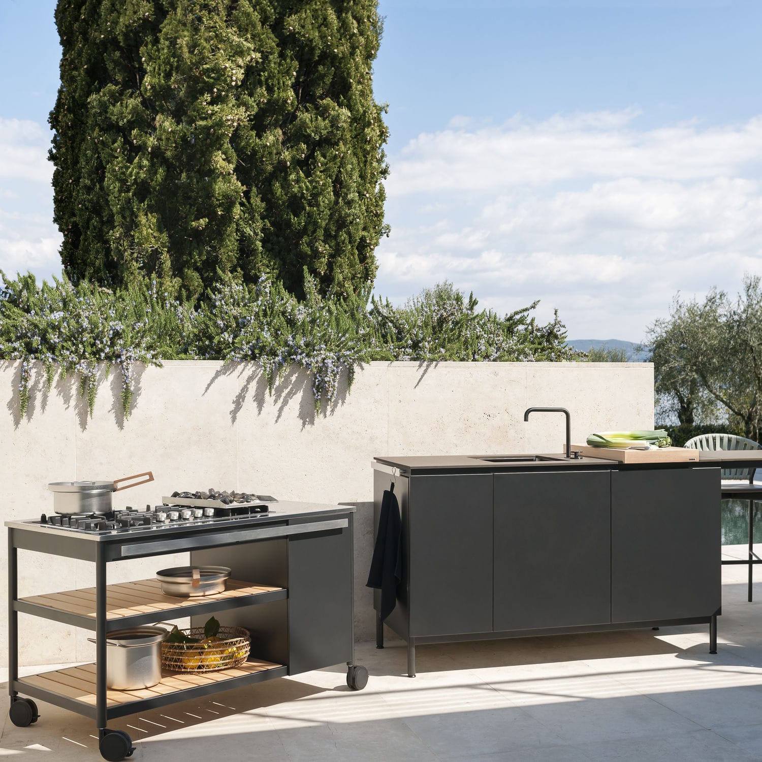 Outdoor kitchen - NORMA - RODA - contemporary / larch / stainless steel