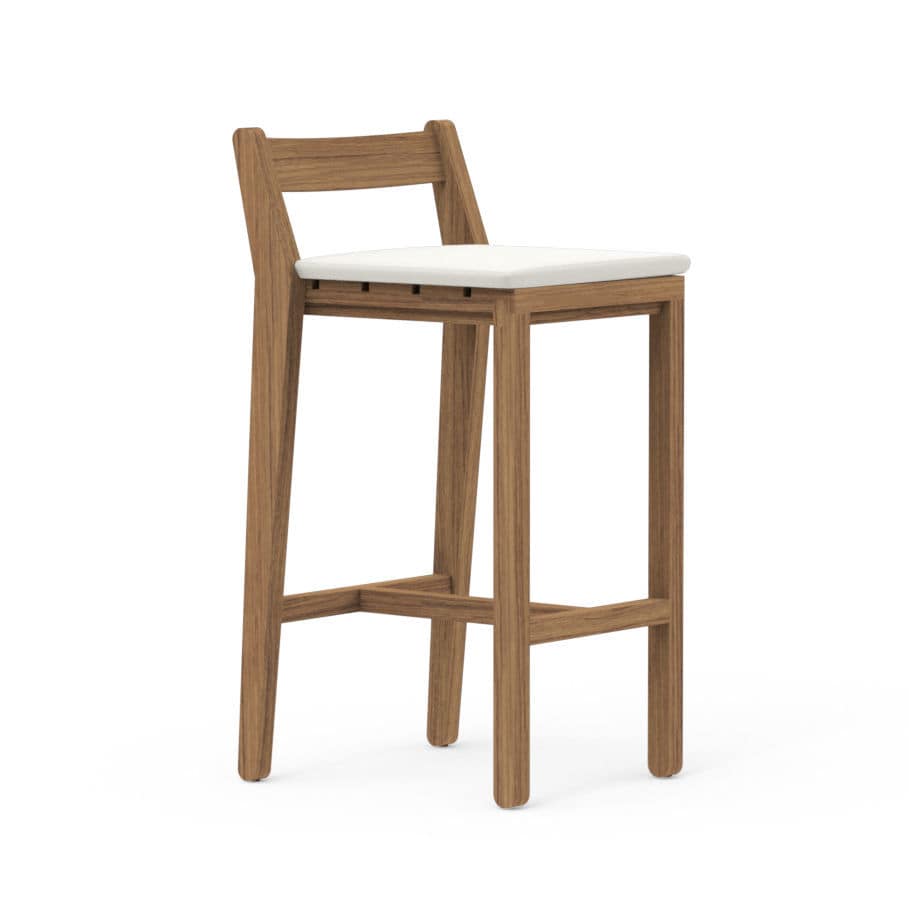 Contemporary bar chair - ZANIA 050 - RODA - fabric / iroko base / outdoor