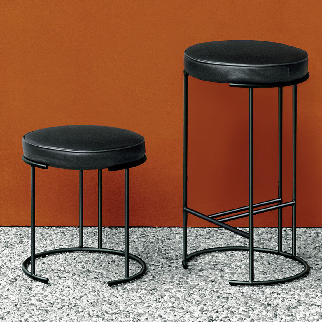 Contemporary stool - NINA - Living Divani - leather / fabric / steel base