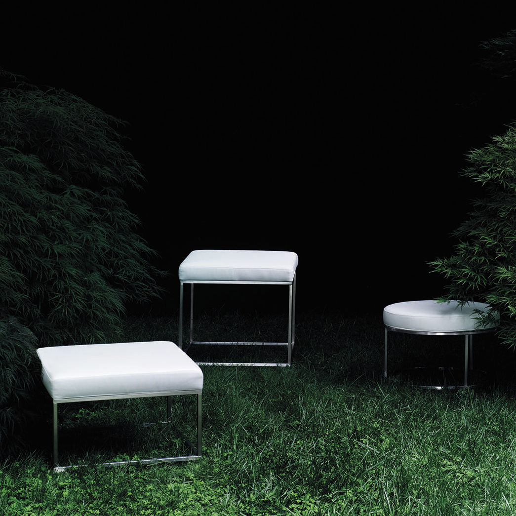 Contemporary pouf - ILE - Living Divani - fabric / leather / stainless ...