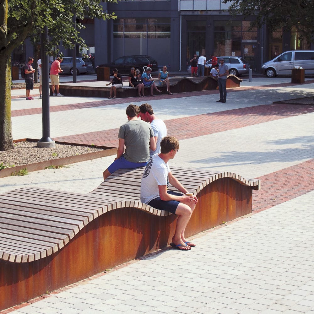 Contemporary public bench - SOLID SURF ISLES - Streetlife - wooden ...