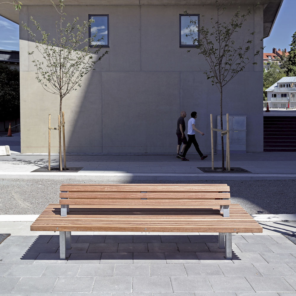 Contemporary public bench - Lean Linear - Streetlife - wooden ...