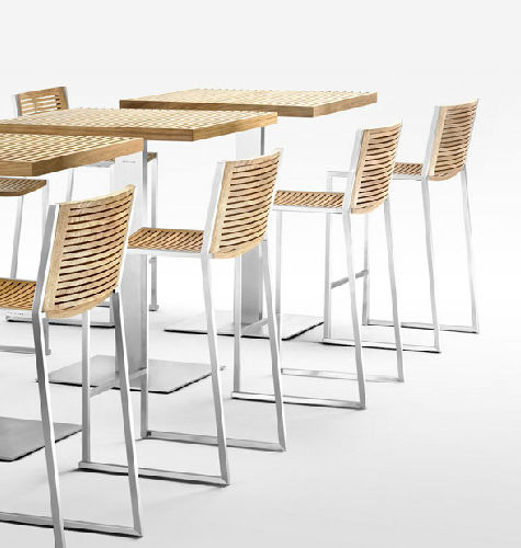 Contemporary high bar table - BEO - KENKOON - teak / stainless steel / square