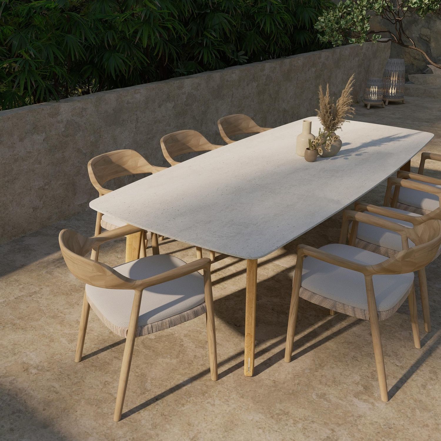 Contemporary dining table - Torsa - MANUTTI - ceramic / marble / teak base