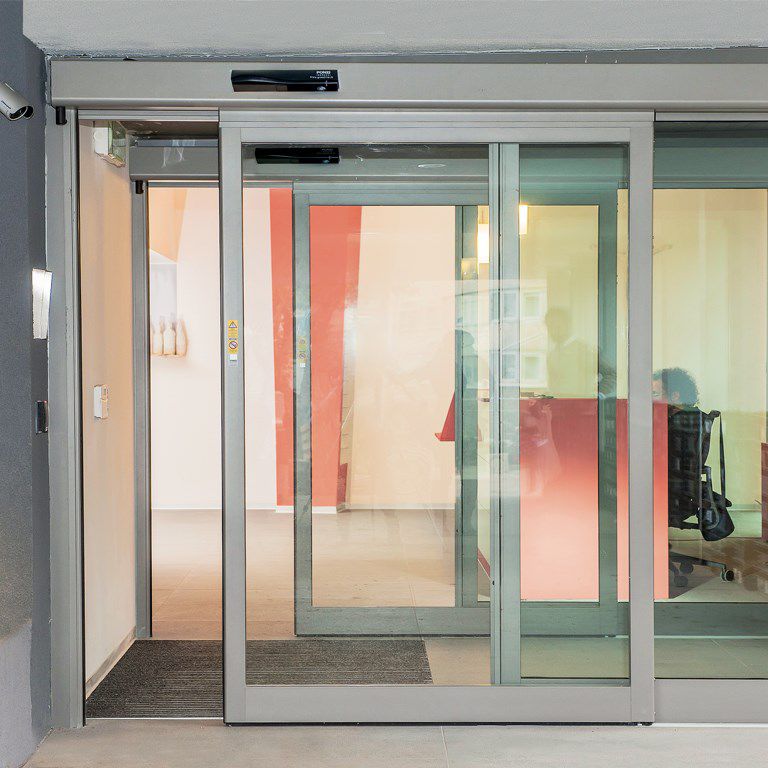 Entry door - ASD 1 + 1 - Ponzi - aluminum / sliding / glazed